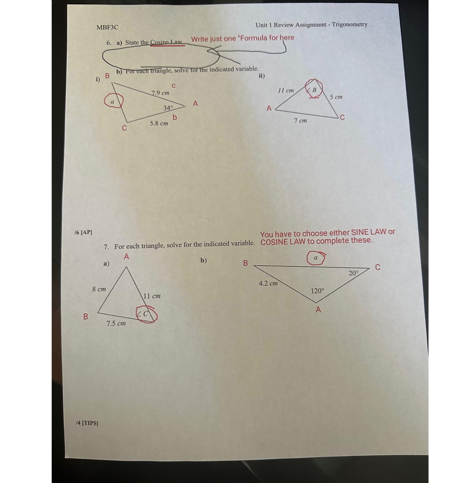 Solved MBF3CUnit 1 ﻿Review Assignment - ﻿TrigonometryWirita | Chegg.com