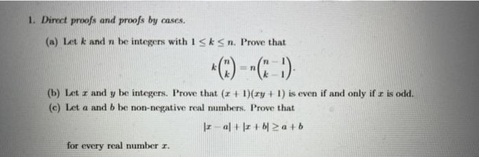 Solved 1. Direct proofs and proofs by cases. (a) Let k and n | Chegg.com