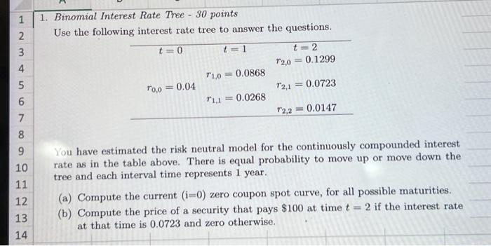 1. Binomial Interest Rate Tree - 30 points Use the | Chegg.com