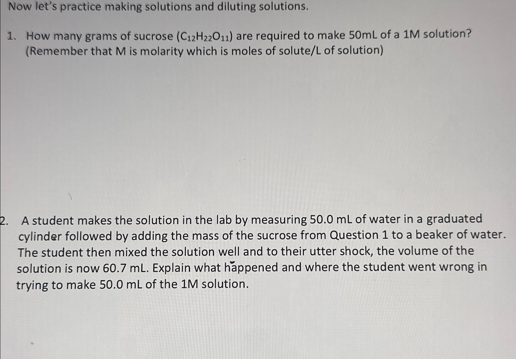 Solved Now let's practice making solutions and diluting | Chegg.com