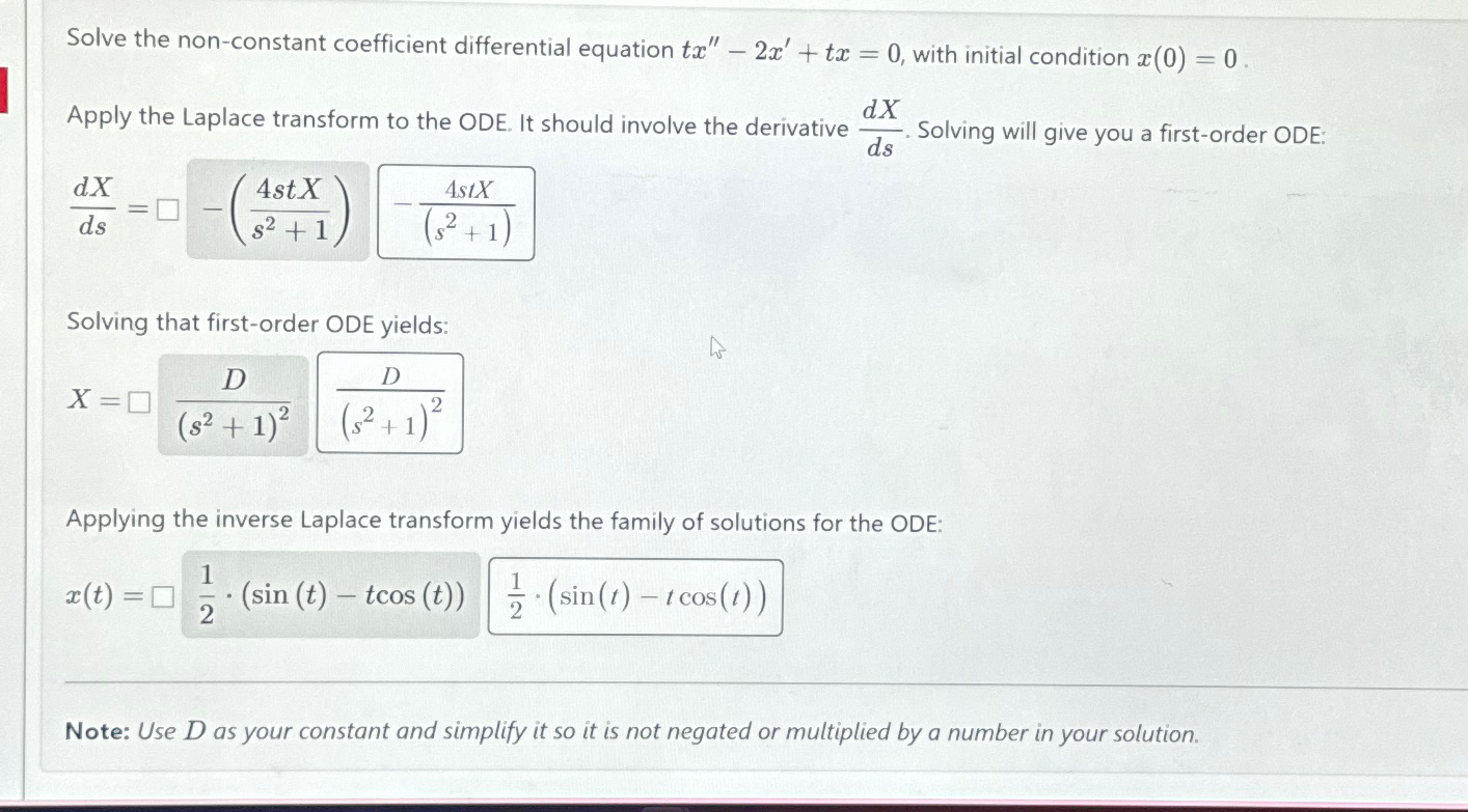 Solved Solve the non-constant coefficient differential | Chegg.com