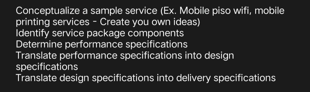 Solved Conceptualize a sample service (Ex. Mobile piso wifi, | Chegg.com