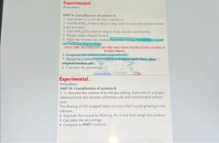 Solved Experimental Procedure Part Ii Crystallization