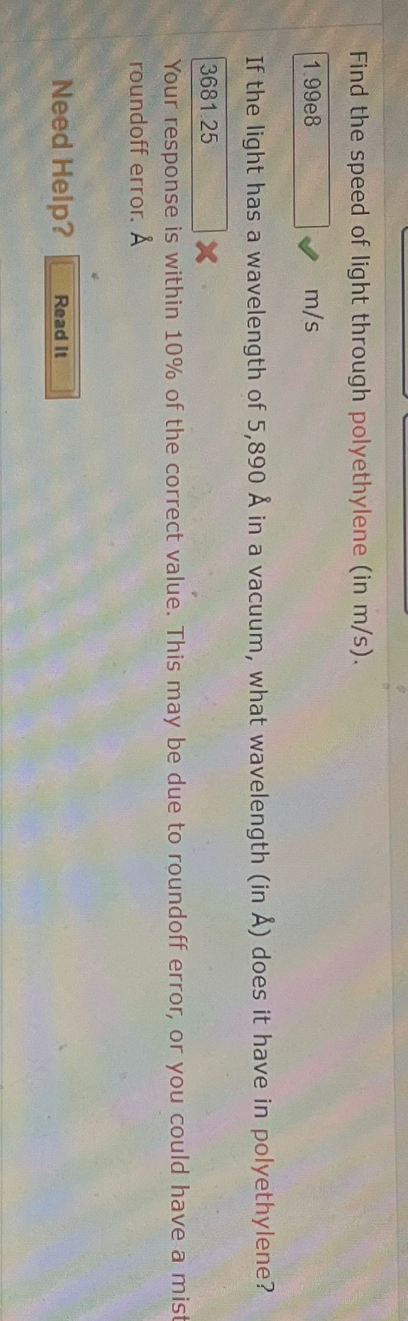 Solved Find the speed of light through polyethylene (in | Chegg.com