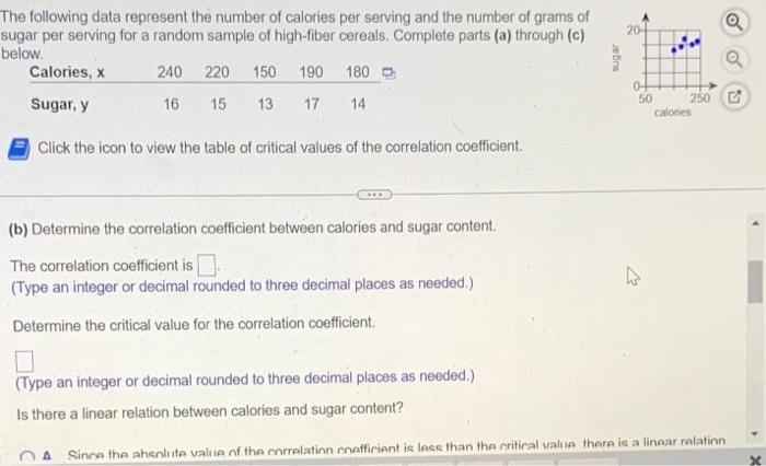Solved The following data represent the number of calories | Chegg.com