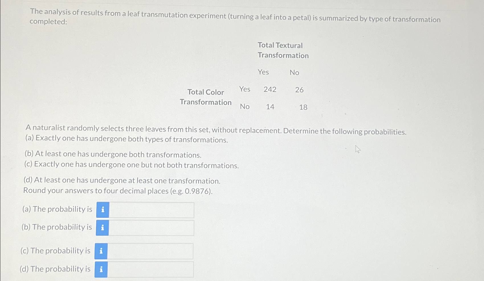 The analysis of results from a leaf transmutation | Chegg.com