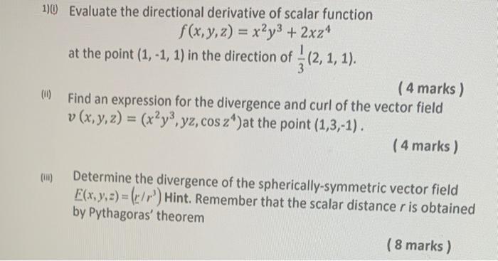 Solved 110 Evaluate The Directional Derivative Of Scalar