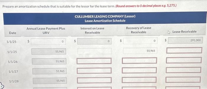 Solved Cullumber Leasing Company signs an agreement on | Chegg.com