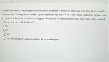 Solved In a statistics course, a linear regression equation | Chegg.com