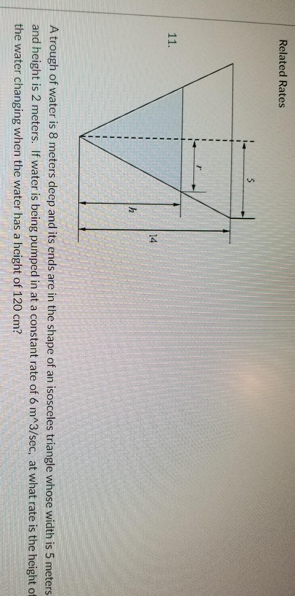 Solved Related Rates 11. A trough of water is 8 meters decp | Chegg.com