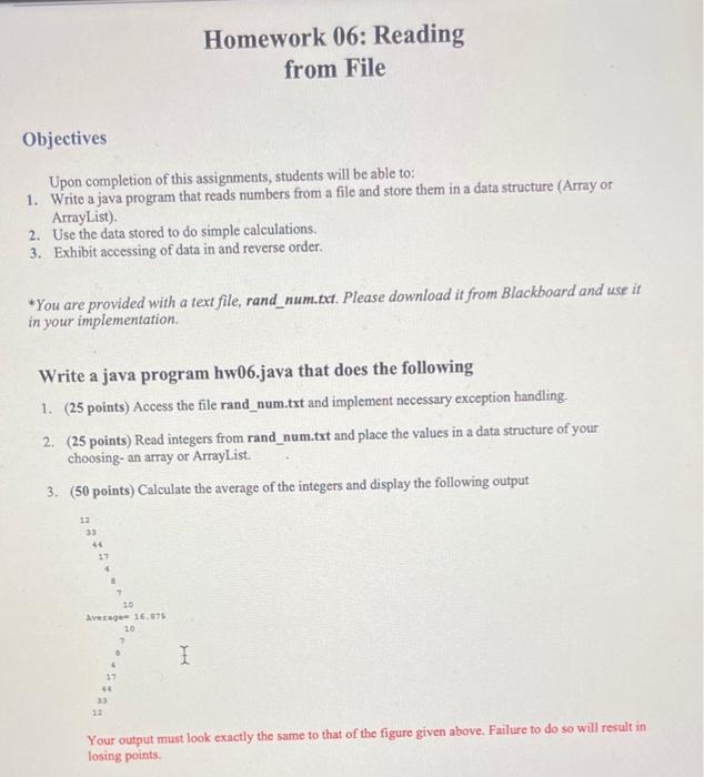 Solved Homework 06: Reading from File Objectives Upon | Chegg.com