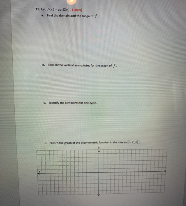 Solved 11. Let f(x) = cot(2x). (10pts) a. Find the domain | Chegg.com