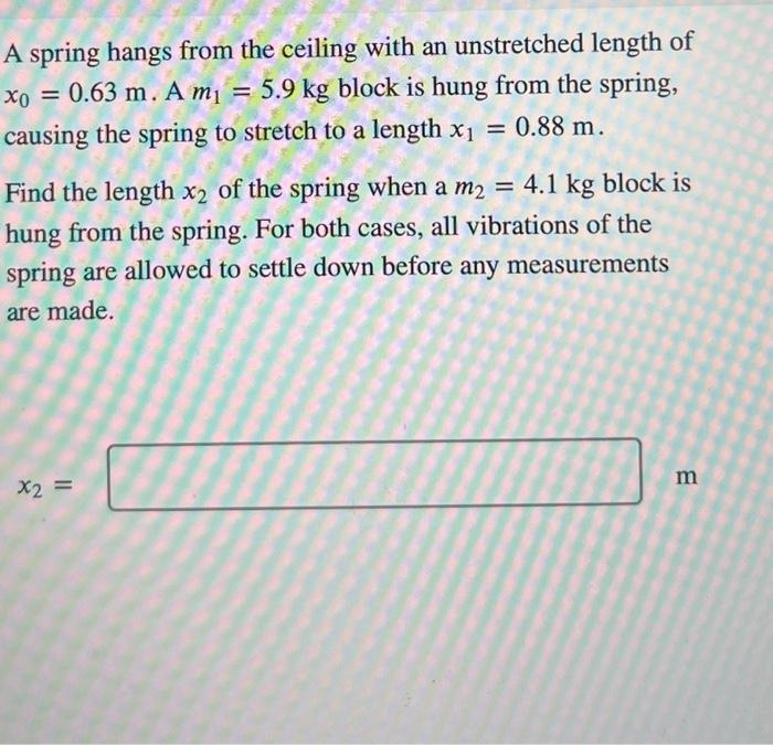 Solved A spring hangs from the ceiling with an unstretched | Chegg.com