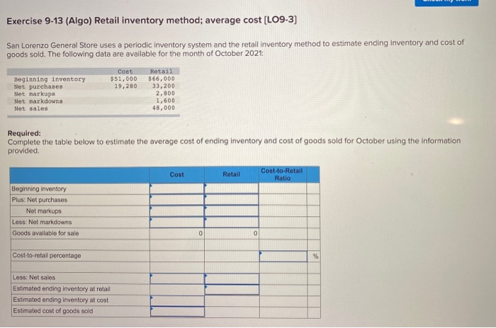 Solved Check my Exercise 9-14 (Algo) Conventional retail | Chegg.com Solved Check my Exercise 9-14 (Algo) Conventional retail | Chegg.com