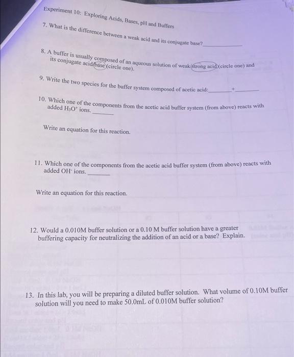 Solved Experiment 10: Exploring Acids, Bases, pH and Buffers | Chegg.com