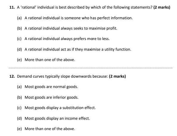 Solved 11. A 'rational' individual is best described by | Chegg.com