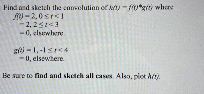 Solved Find and sketch the convolution of h(t)=f(t)∗g(t) | Chegg.com