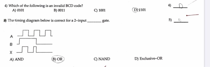 Solved 4) Which of the following is an invalid BCD code? A) | Chegg.com