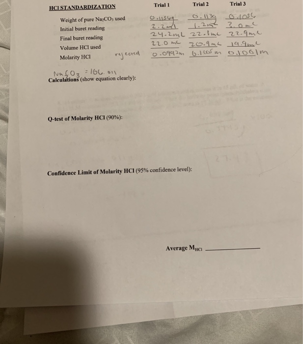 Solved for the calculations find the molarity of HCI find q- | Chegg.com