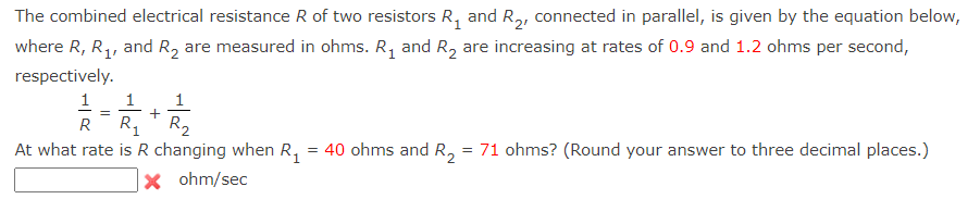 Solved The combined electrical resistance R ﻿of two | Chegg.com