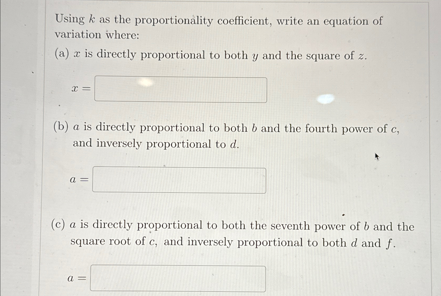 Solved Using k ﻿as the proportionality coefficient, write an | Chegg.com