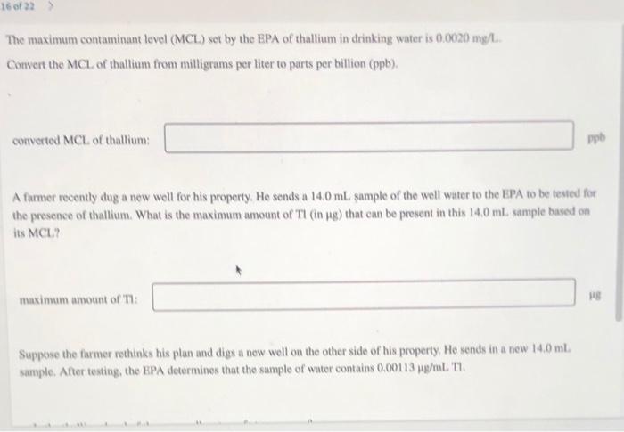 Solved The maximum contaminant level (MCL) set by the EPA of | Chegg.com