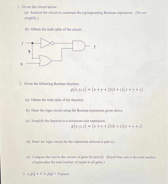 Solved 1. Given the circuit below: (a) Analyze the circuit | Chegg.com