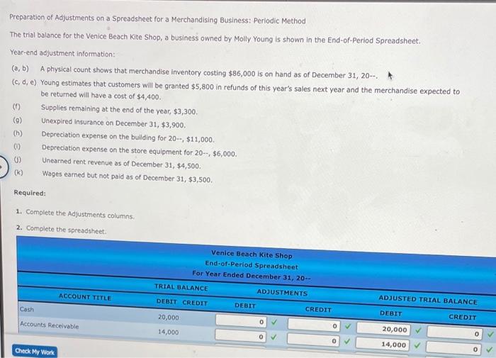 Solved Preparation of Adjustments on a Spreadsheet for a | Chegg.com