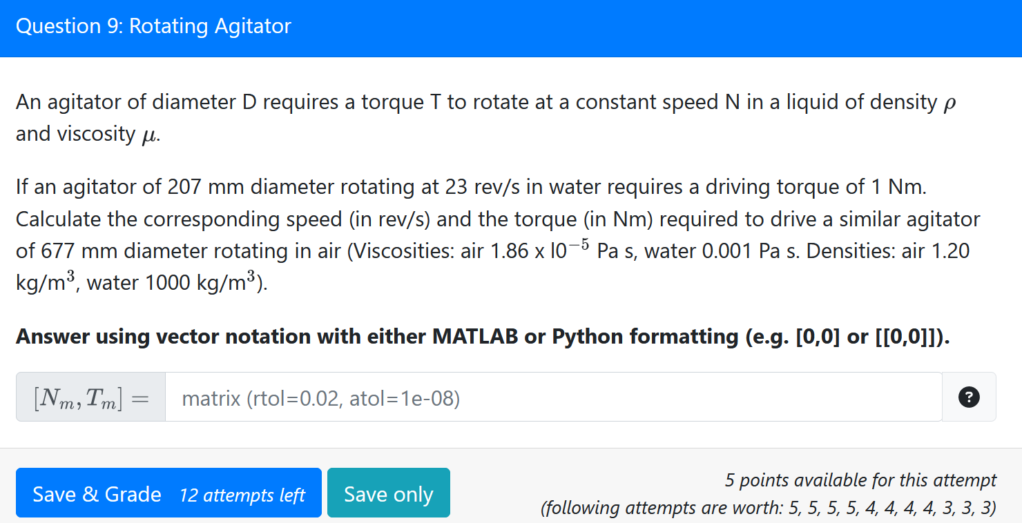 Solved An agitator of diameter D ﻿requires a torque T ﻿to | Chegg.com