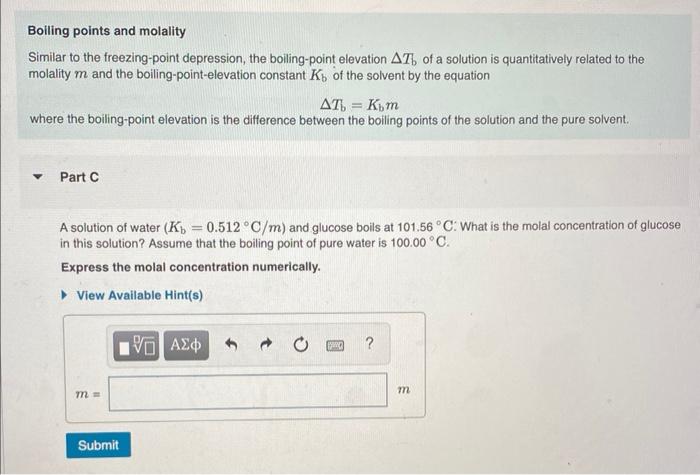 Solved Molality, Freezing Point, and Boiling Point Learning | Chegg.com