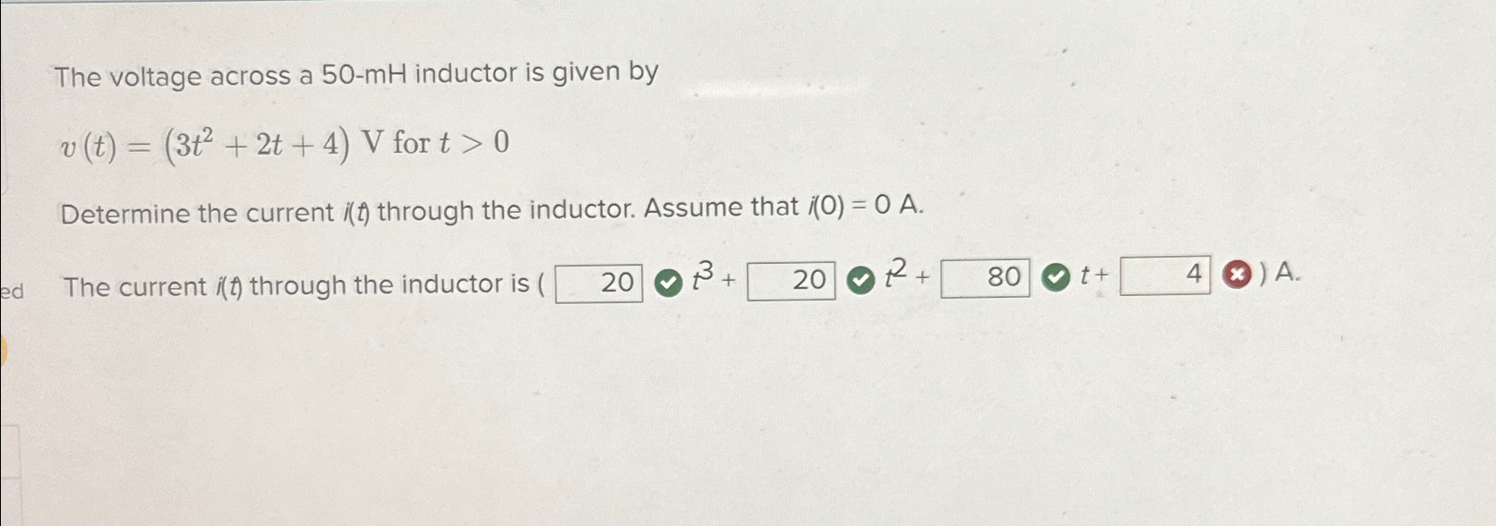Solved The voltage across a 50-mH ﻿inductor is given | Chegg.com