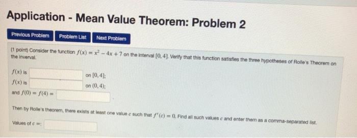 Solved Application - Mean Value Theorem: Problem 2 Previous | Chegg.com