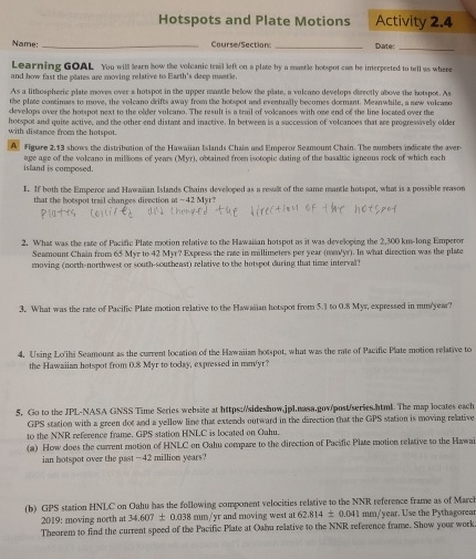 Solved Hotspots and Plate Motions Activity | Chegg.com