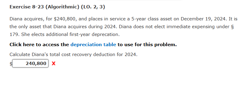Exercise 8-23 (Algorithmic) (LO. 2, 3)Diana acquires, | Chegg.com