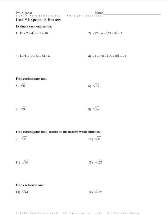 Solved Pre-Algebra © 2023 Kuta Software LLC. Unit 9 | Chegg.com