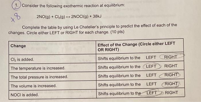 Solved 1. Consider the following exothermic reaction at | Chegg.com