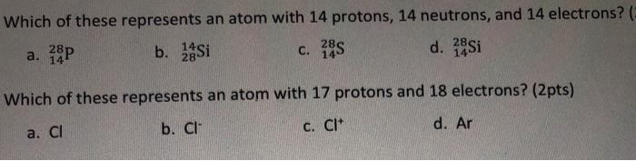 Solved Which of these represents an atom with 14 protons, 14 | Chegg.com