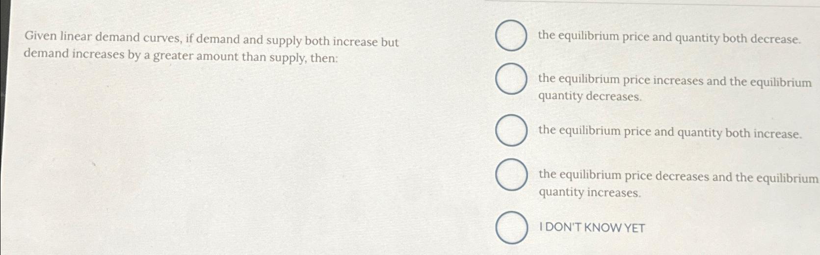 Solved Given linear demand curves, if demand and supply both | Chegg.com