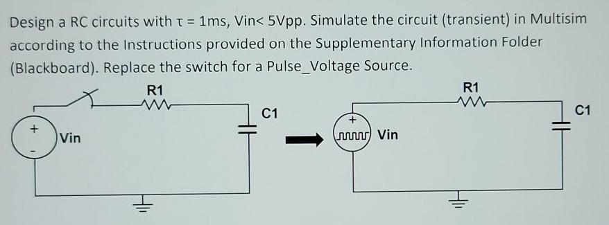 Solved Design a RC circuits with t = 1ms, Vin