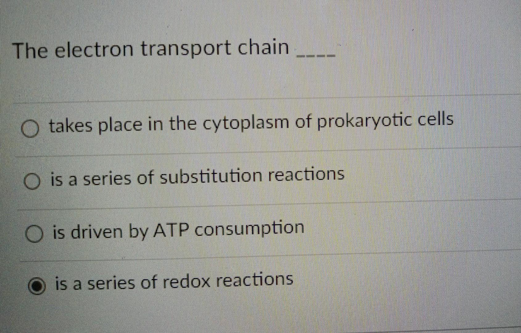Solved The electron transport chain takes place in the | Chegg.com