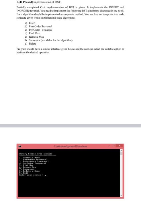 Solved 1.140 Pts and Implementation of BST: Partially | Chegg.com