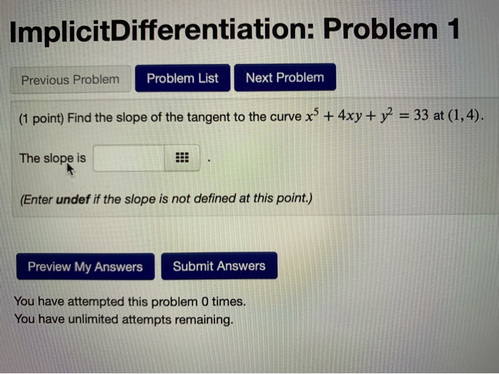 Solved ImplicitDifferentiation: Problem 1 Previous Problem | Chegg.com