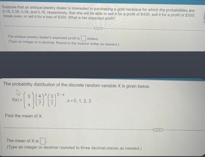 Solved Suppose that an antique jewelry dealer is interested | Chegg.com