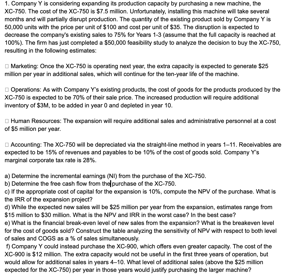 Solved Company A is considering expanding its production | Chegg.com