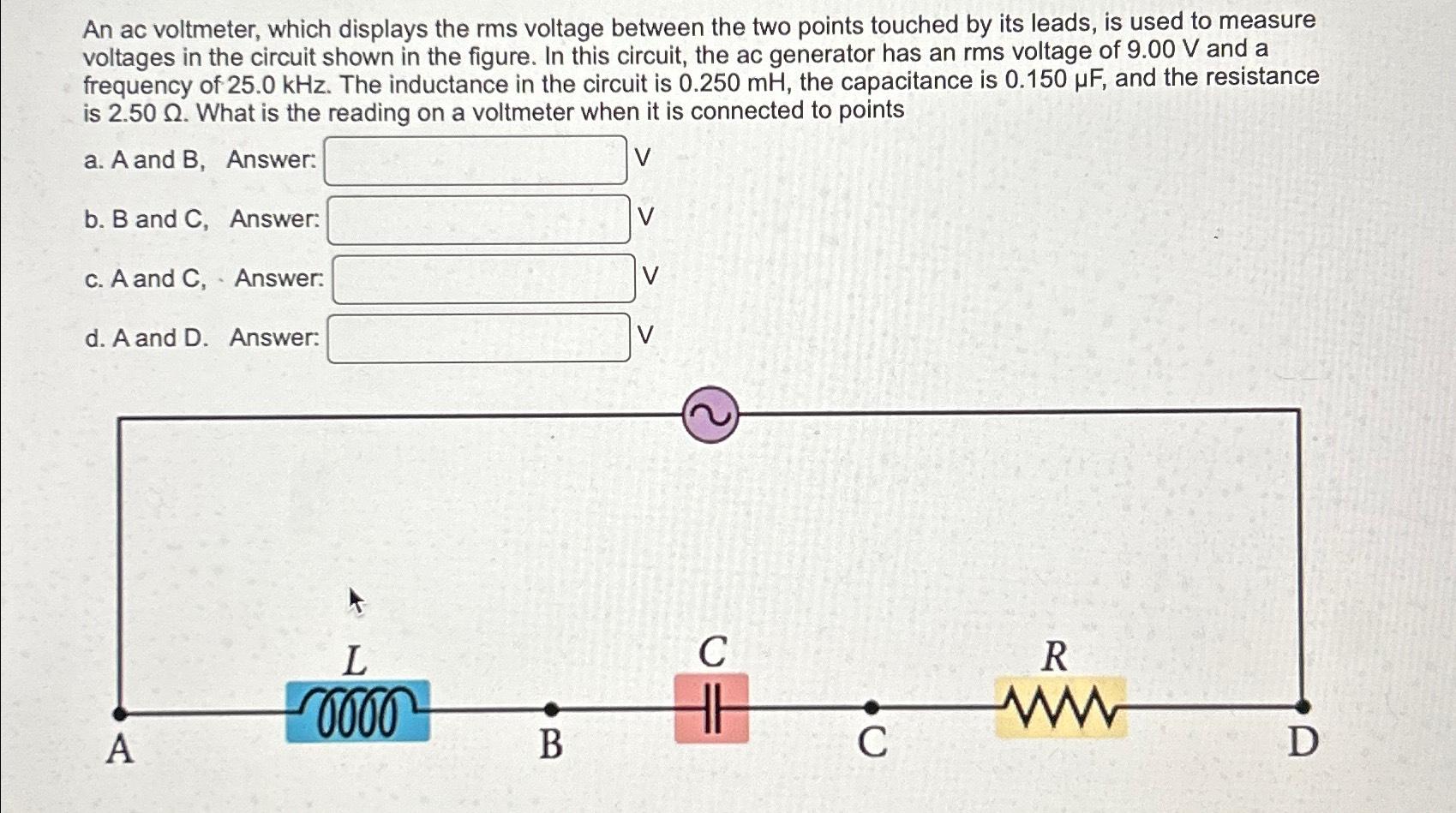 Solved An ac voltmeter, which displays the rms voltage | Chegg.com
