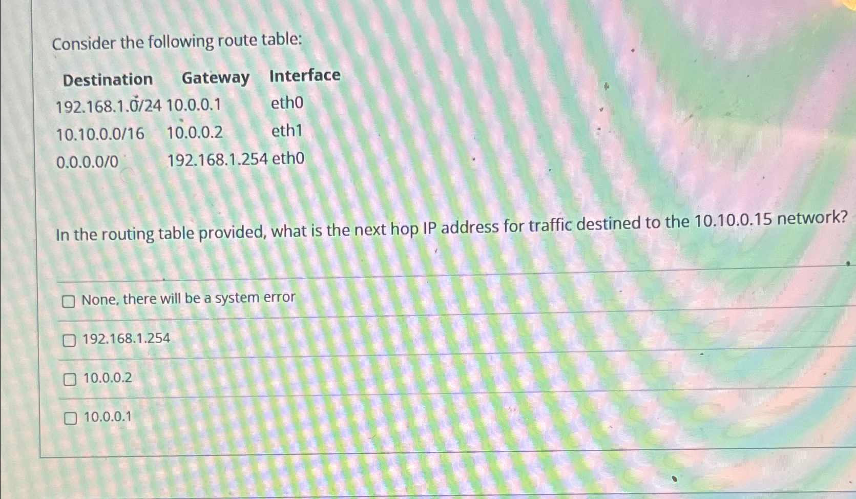 Solved Consider the following route | Chegg.com