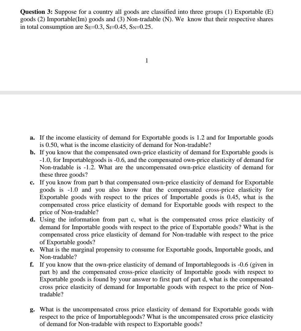 Solved Question 3: Suppose for a country all goods are | Chegg.com