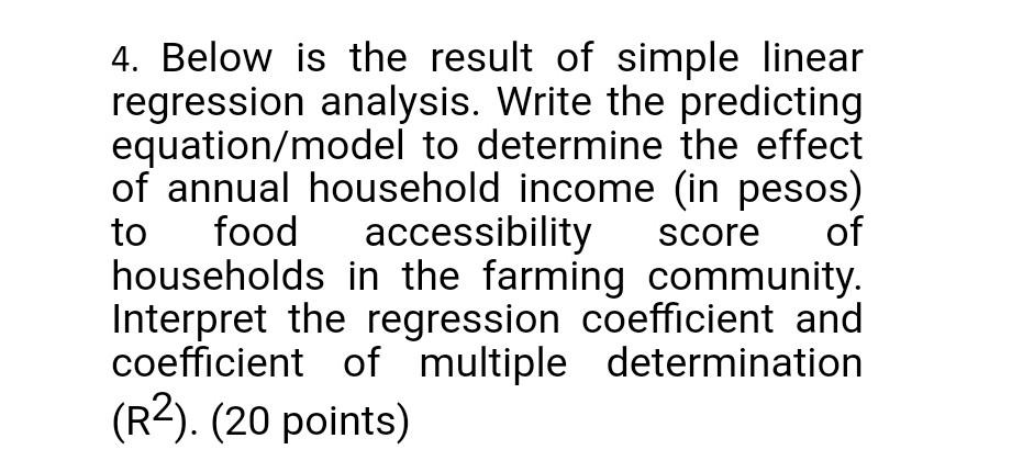 Solved 4. Below is the result of simple linear regression | Chegg.com
