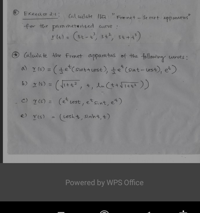 Solved Exercice 2.1 11 Calculate the Frenet - Serret | Chegg.com Solved Exercice 2.1 11 Calculate the Frenet - Serret | Chegg.com