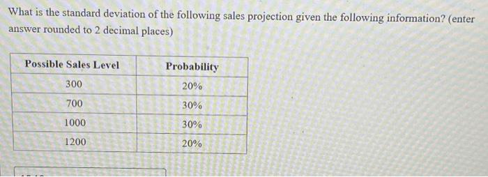 Solved What is the standard deviation of the following sales | Chegg.com
